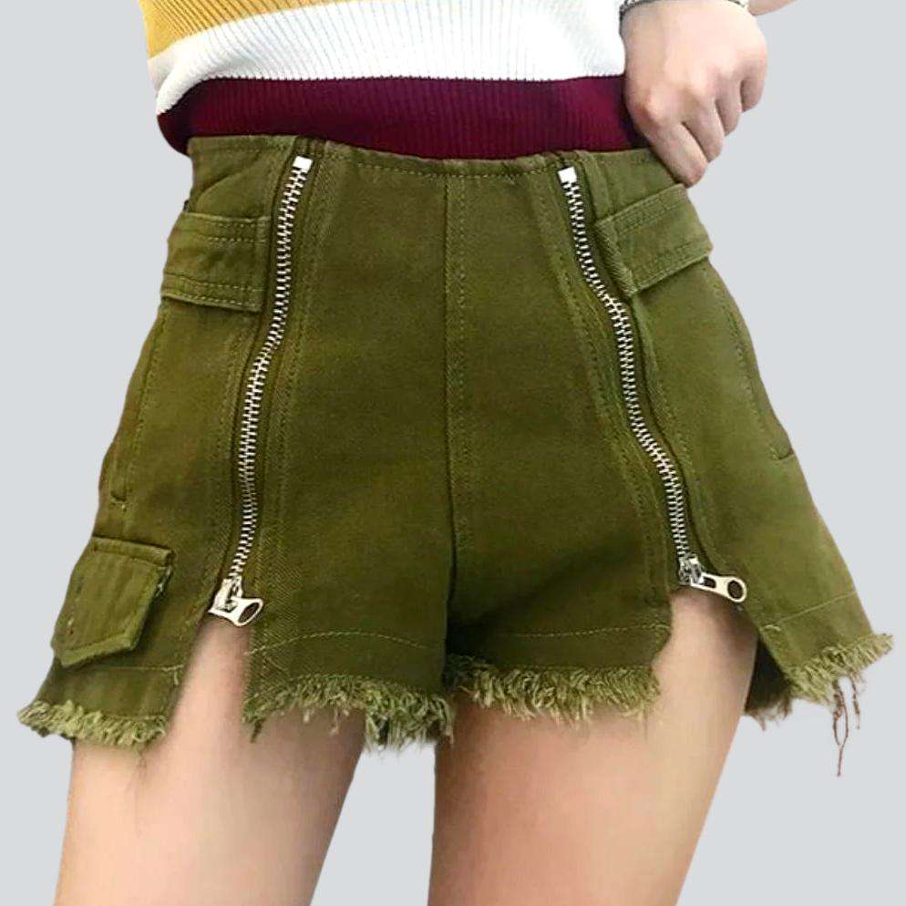 Distressed denim shorts with zippers – Rae Jeans