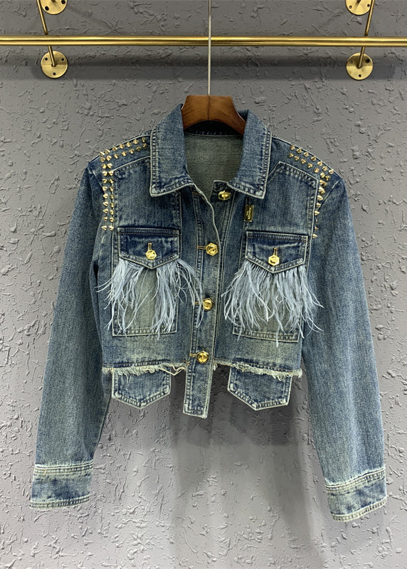 Stylish Blue Tasseled Rivet Patchwork Denim Jacket Fall – Rae Jeans